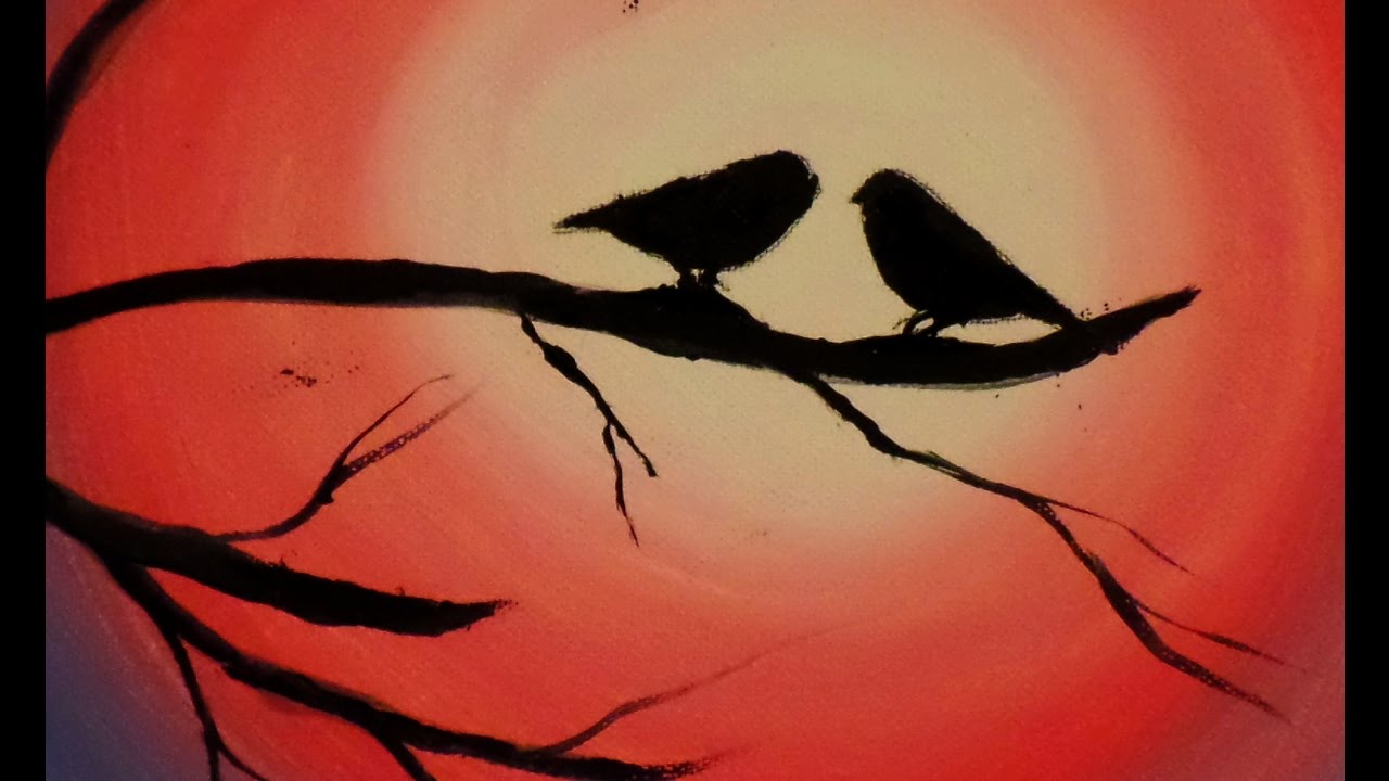 How to paint Cute LOVE BIRDS at Sunset Step by Step Beginners Acrylic Painting turtorial
