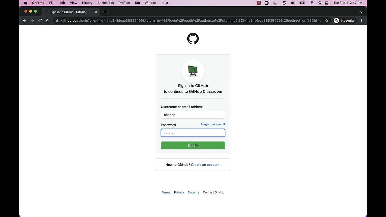 Accepting your Github classroom assignment
