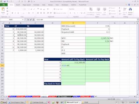 ACCTG 455: Excel Finance Class 79: Investment Criteria: NPV, IRR, Payback, AAR, Profitability Index