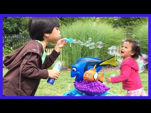 Fun playing outdoors with Bubbles, kids blowing bubbles | Finding Dory Bubbles