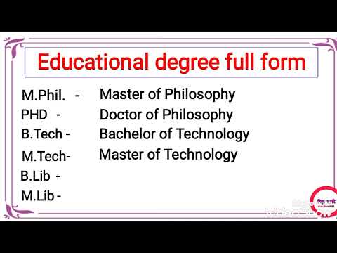 Educational degree full form/B.A/M.A/B.ed/B.Tech/BJ/B.Lib/M.E/PHD/M.Phill/LLB/MCA/BBA/D.T.Ed/B.Sc...
