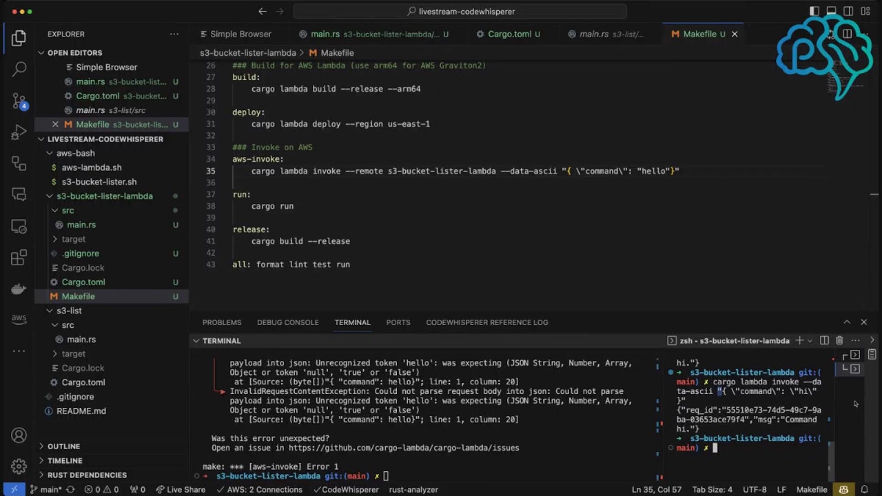 Live Coding AWS CodeWhisper to build a Rust Lambda Function