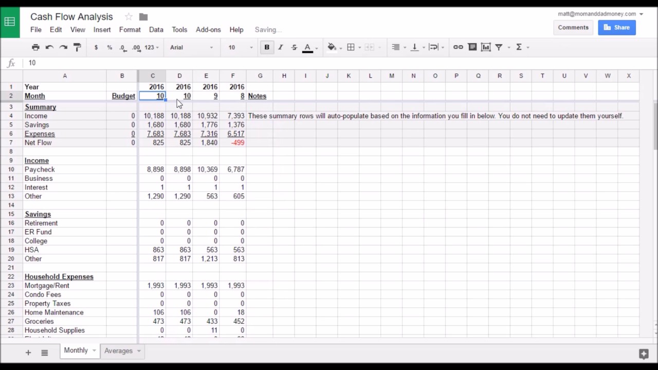 Update Cash Flow Spreadsheet Monthly