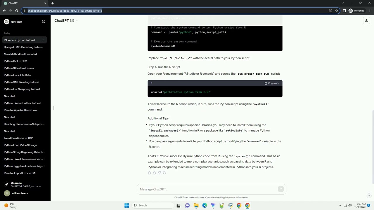 Run python from R via system command