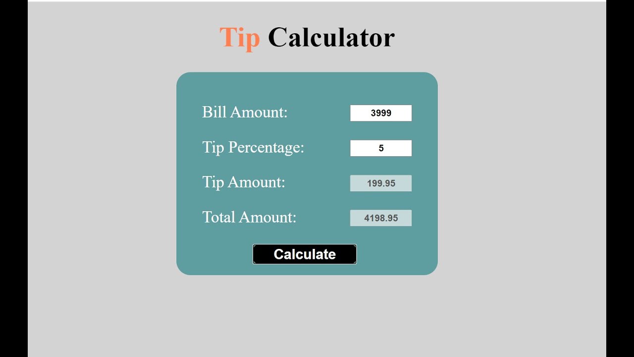 Tip Calculator In JS, Html With Source Code | Source Code & Projects