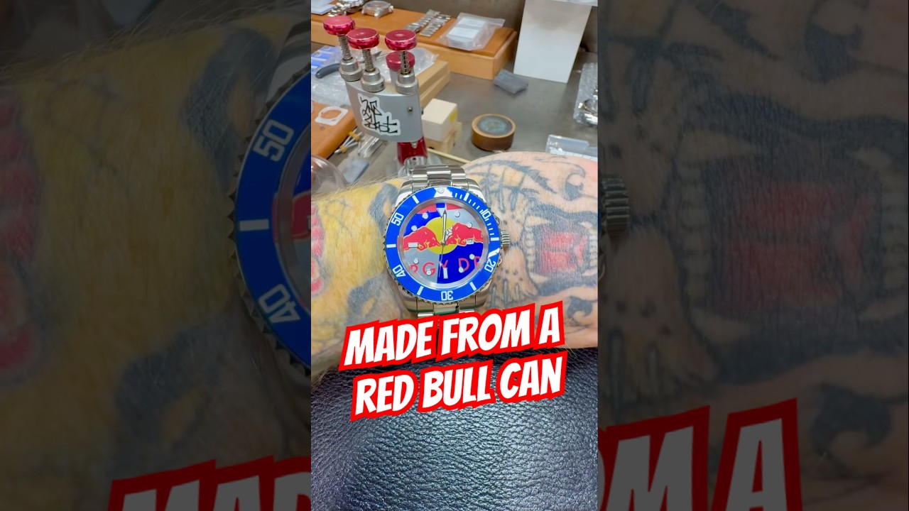 I made this watch dial from a red Bull can #redbullcanyoumakeit #art #watchdial #redbull #redbullcan