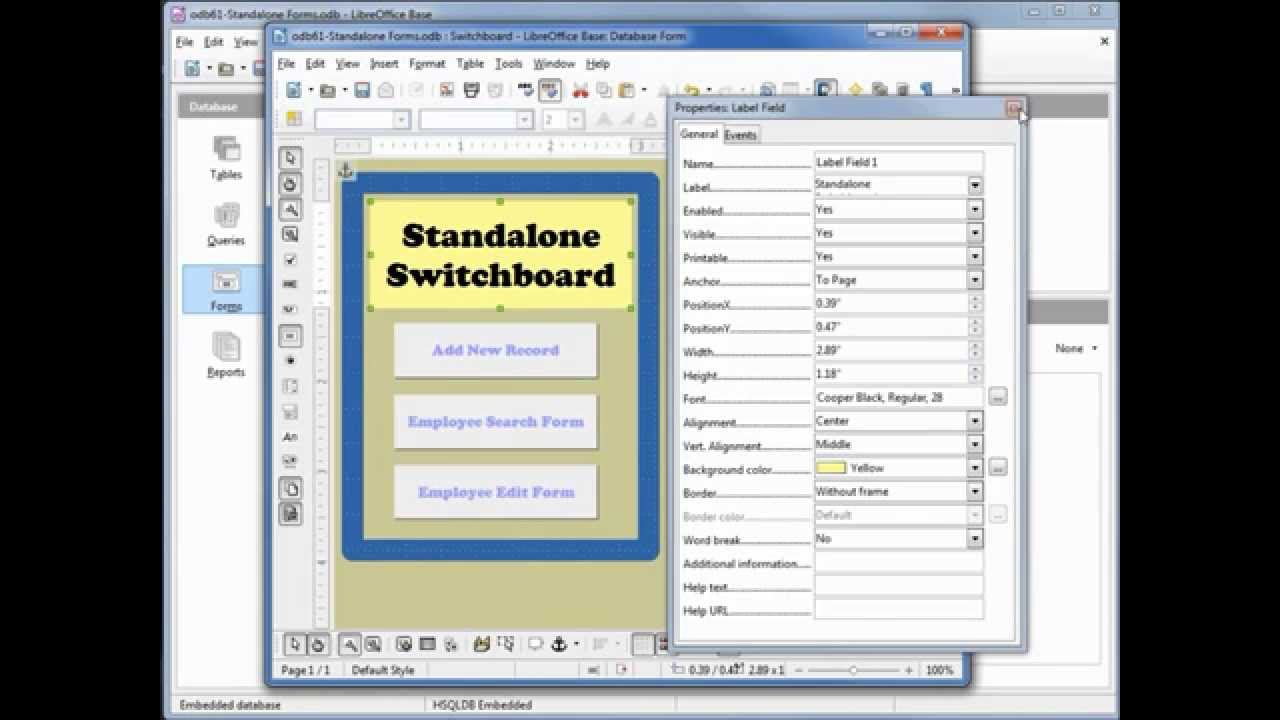 LibreOffice Base (62) Standalone Switchboard