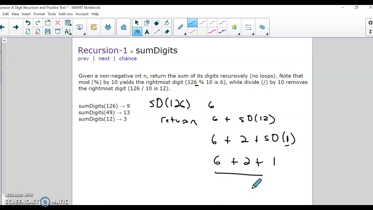 Help with CodingBat Recursion sumDigits
