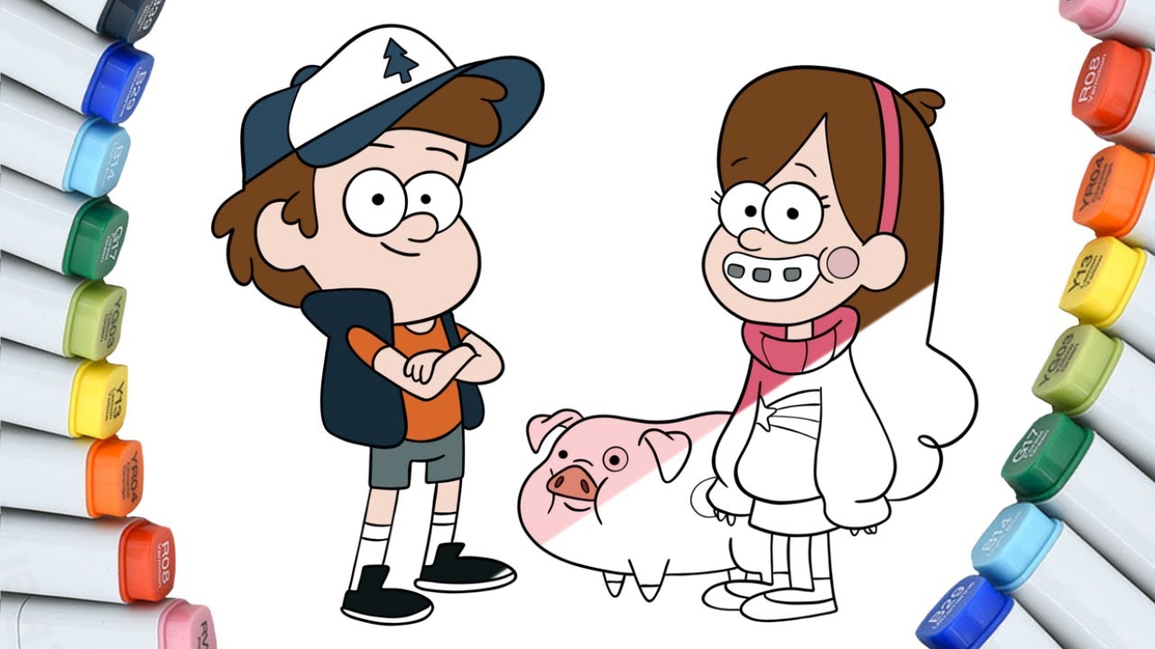 Coloring Page Dipper, Mabel And Waddles | Draw Gravity Falls Coloring