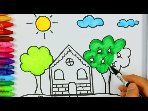 Come disegnare e colorare una casa e un sole ???? | Come disegnare e colora per i bambini