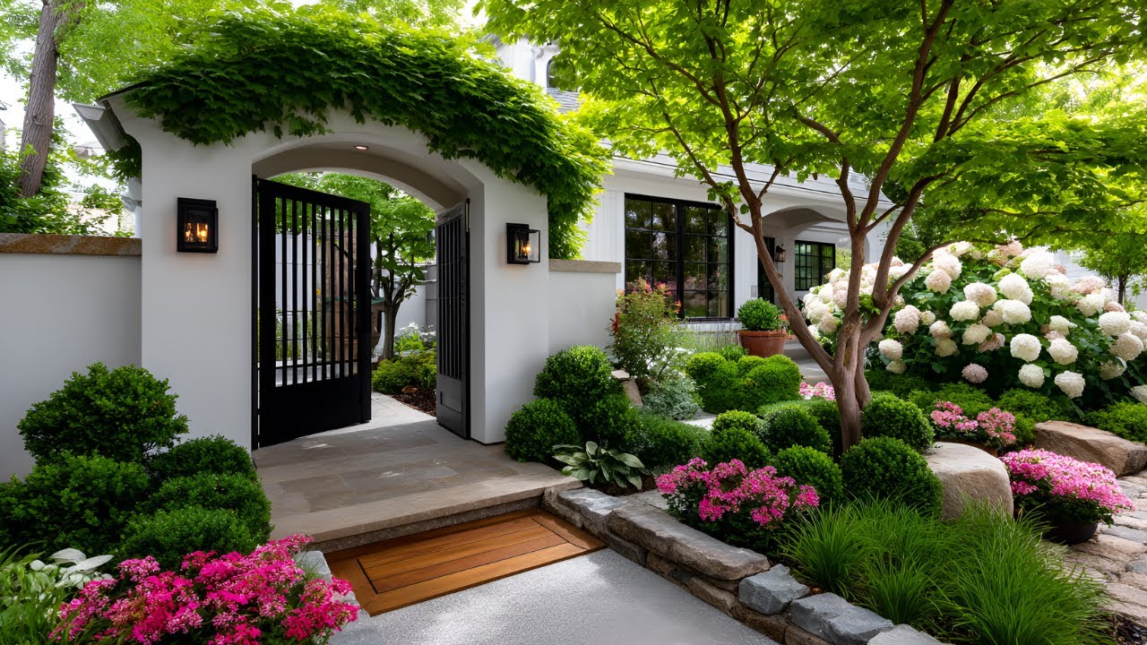 Simple Yet Elegant Entryway Ideas | Small Front Yard Garden with Arches & Gates