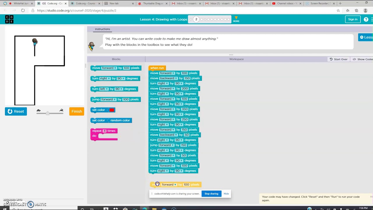 learning algorithms using code blocks