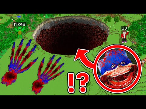 Mikey and JJ Found Biggest Scary Blood Sonic Footprints Inside This PIT in Minecraft - Maizen?!