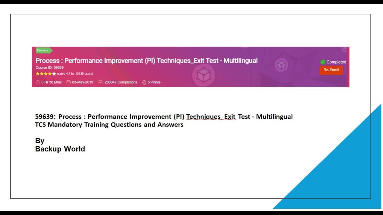 59639: Process : Performance Improvement (PI) Techniques_Exit Test - Multilingual TCS M Training Q&A