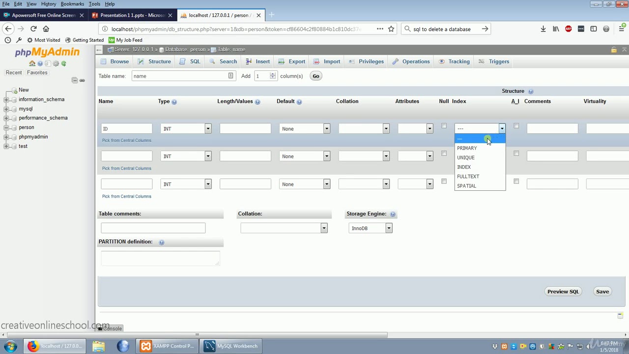 7  Creating Database & Table through PHPMyAdmin
