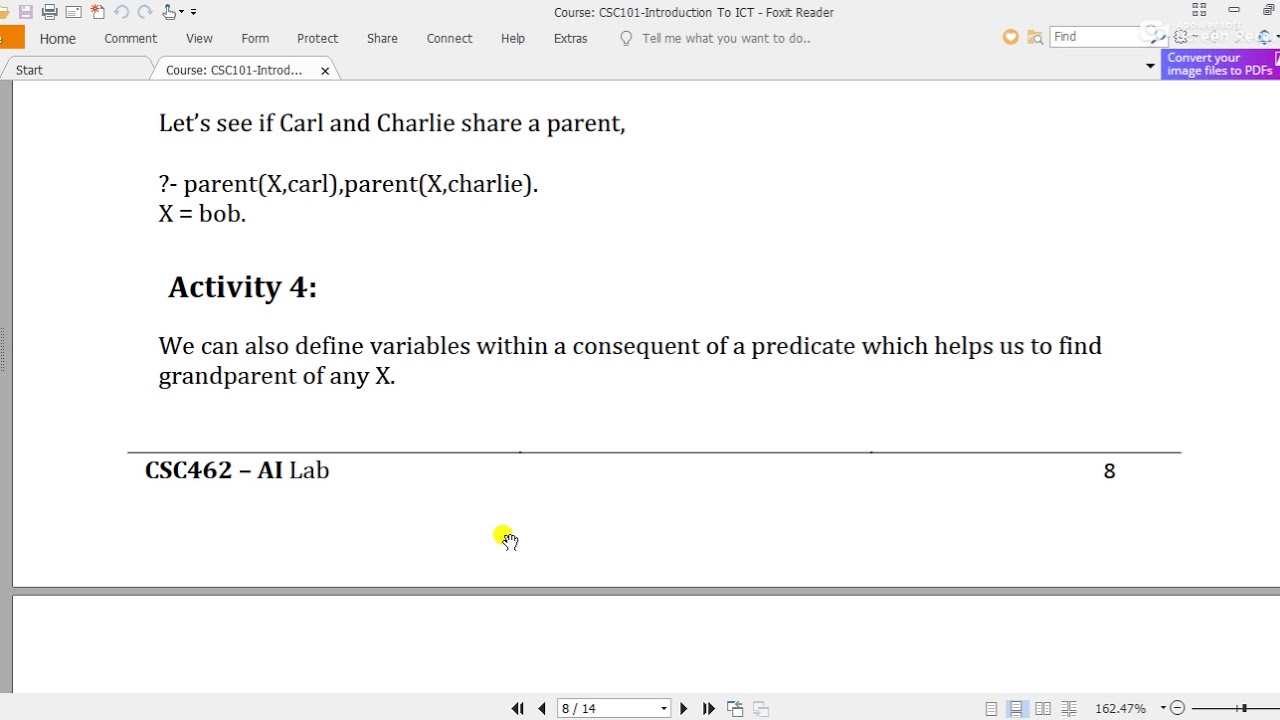Lab | Week #04 Part (3) | variables | How to print text in prolog? | How to ask complex queries?