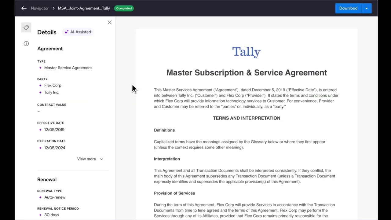Docusign Navigator Demo video