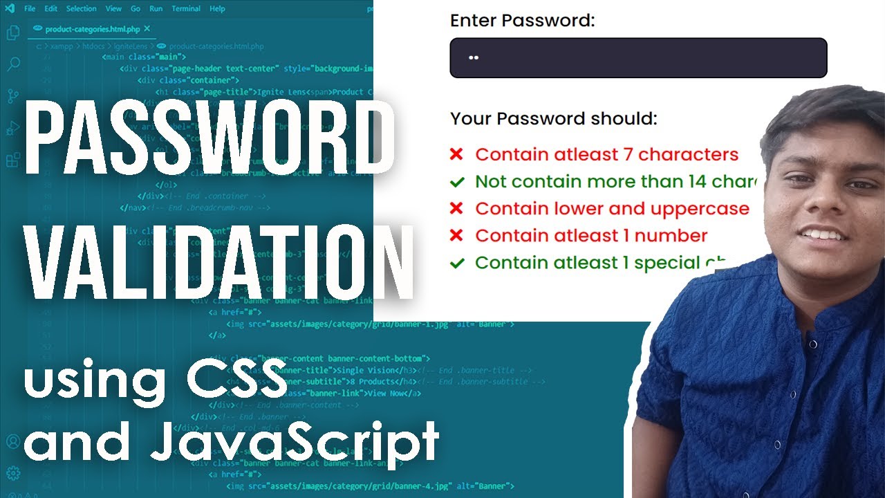 How to add a Password Validation feature using JavaScript and CSS? Complete tutorial | Code Grind