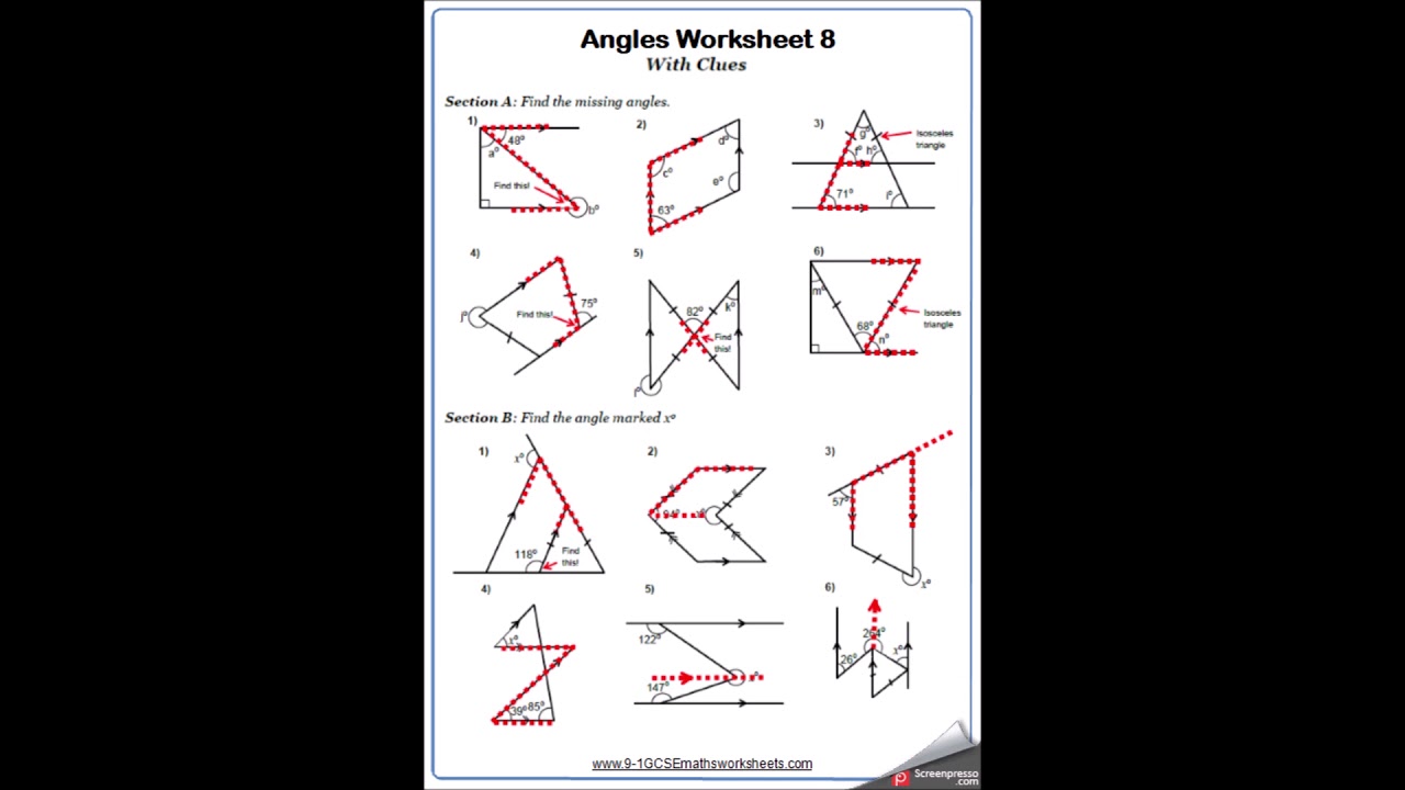 Worksheet Angles