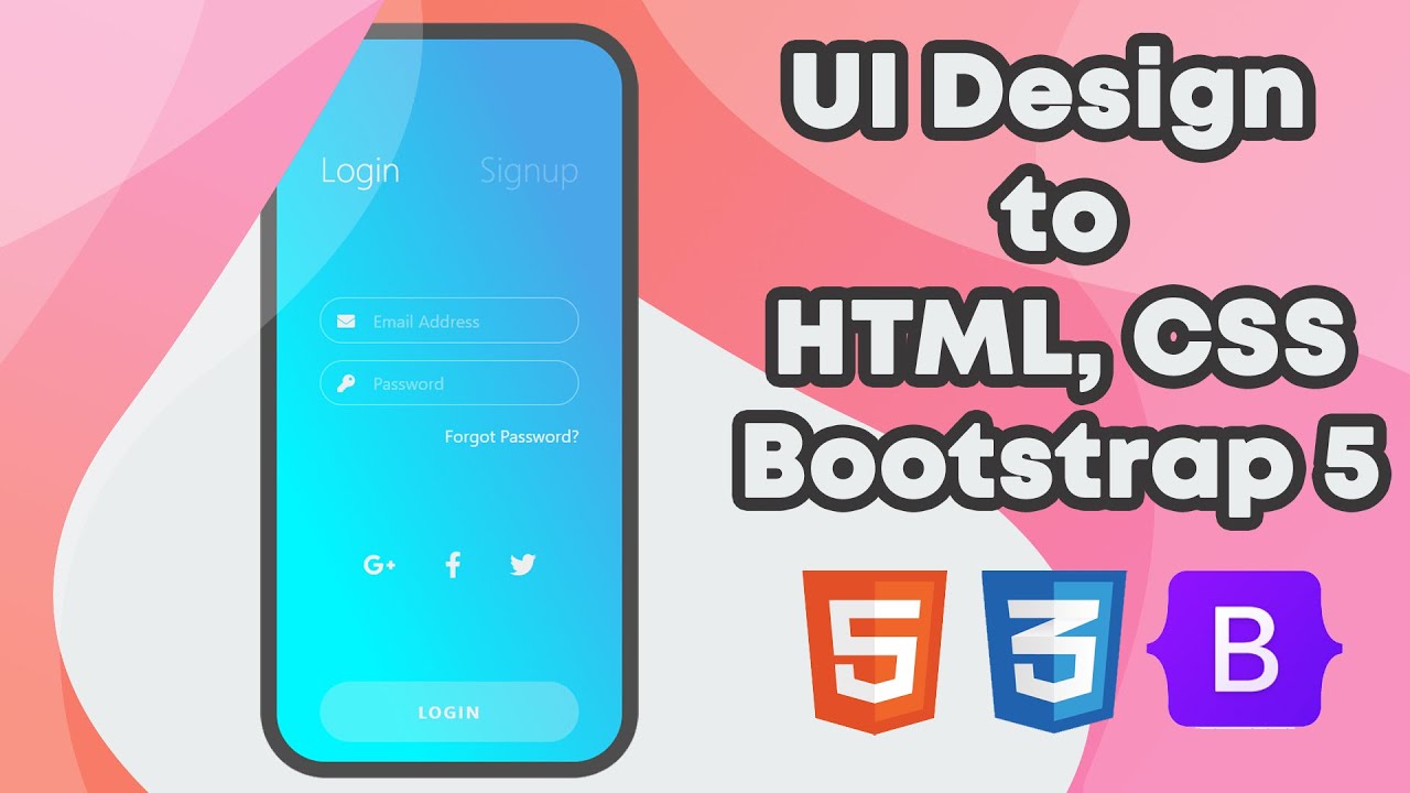 Convert UI Design to HTML, CSS Using Bootstrap 5 | Cool Blue Mobile App Login Form