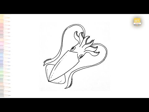 Giant squid drawing | Ocean animal drawing videos | How to draw Giant squid step by step #artjanag