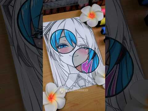 Drawing Hatsune miku 😍 || Stained Art 🎨 #shorts #drawing #hatsunemiku