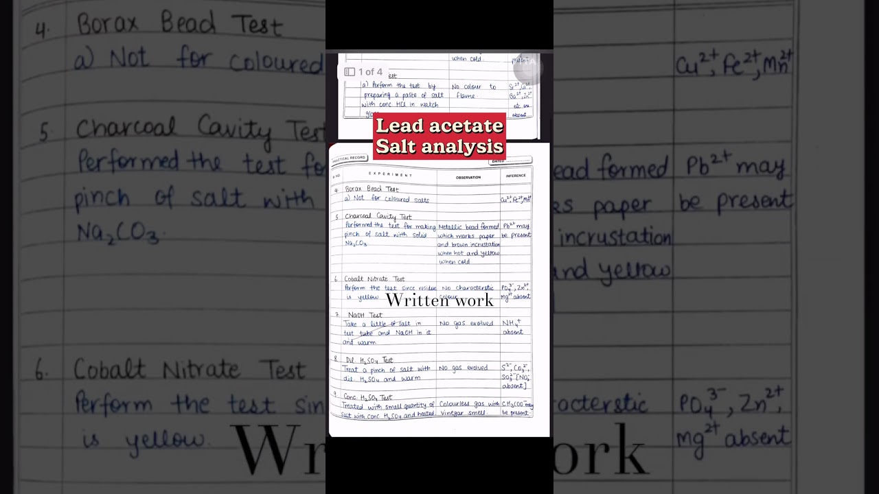 Salt Analysis notes |Class 12 practical | Chemistry | Lead acetate