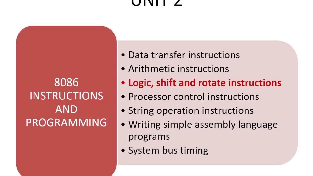 EL302 UNIT 2 8086 LOGIC, SHIFT AND ROTATE INSTRUCTIONS