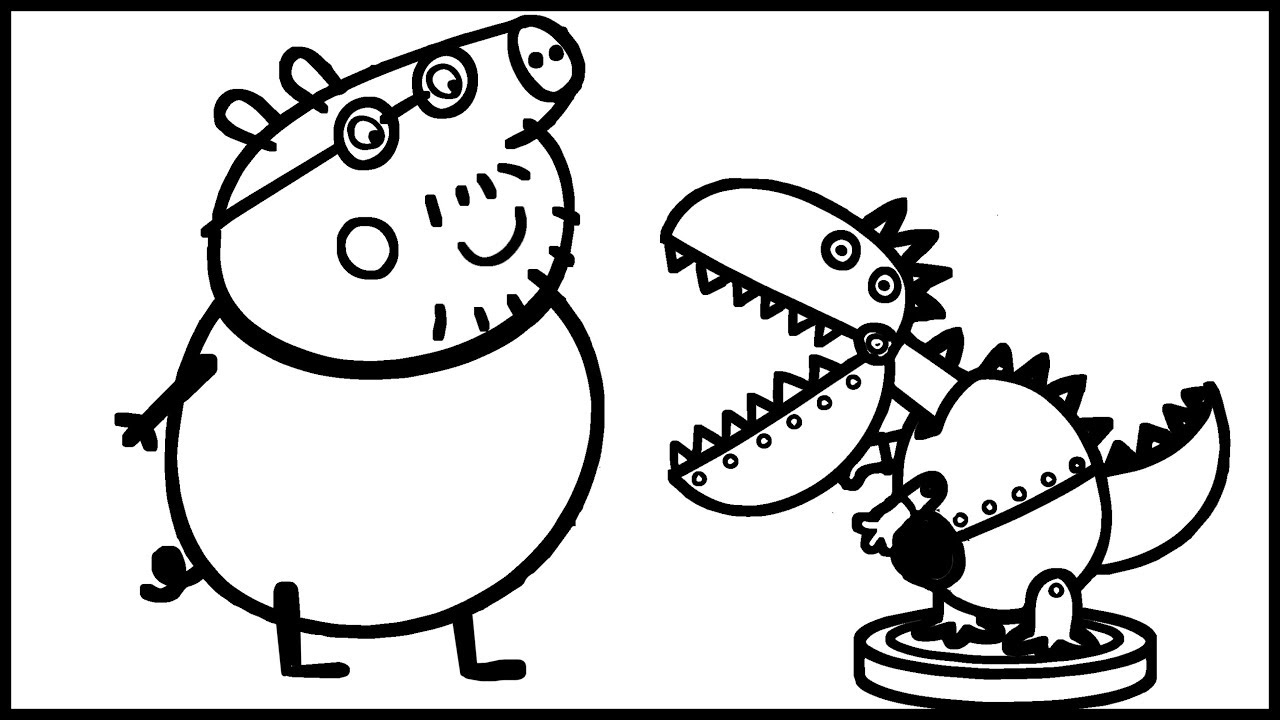 Daddy Pig & Dinosaur - Coloring Page - Learn Drawing