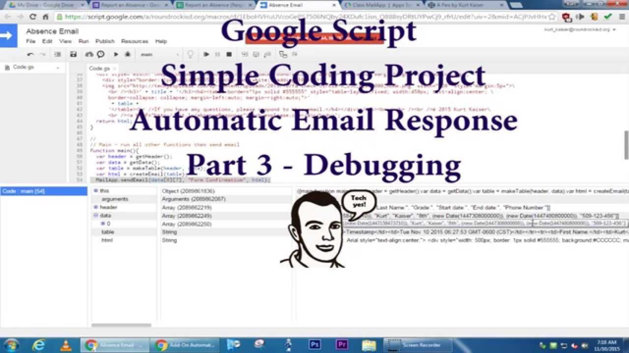 Google Apps Script - Part 3 - Debugging - Coding a Spreadsheet Auto-Email Add-on