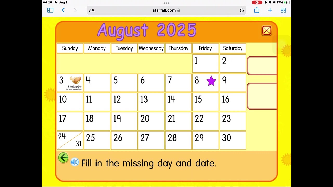 Starfall Daily Calendar - August 8, 2025