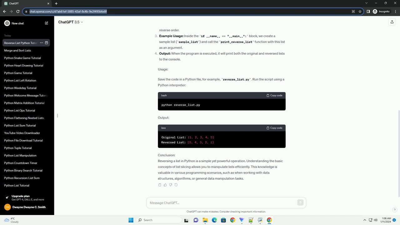 python program to print list in reverse order