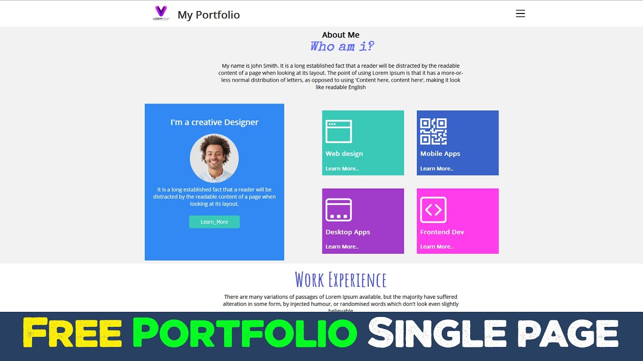 FREE Portfolio single page HTML template | How to plus source code | Quick programming tutorial