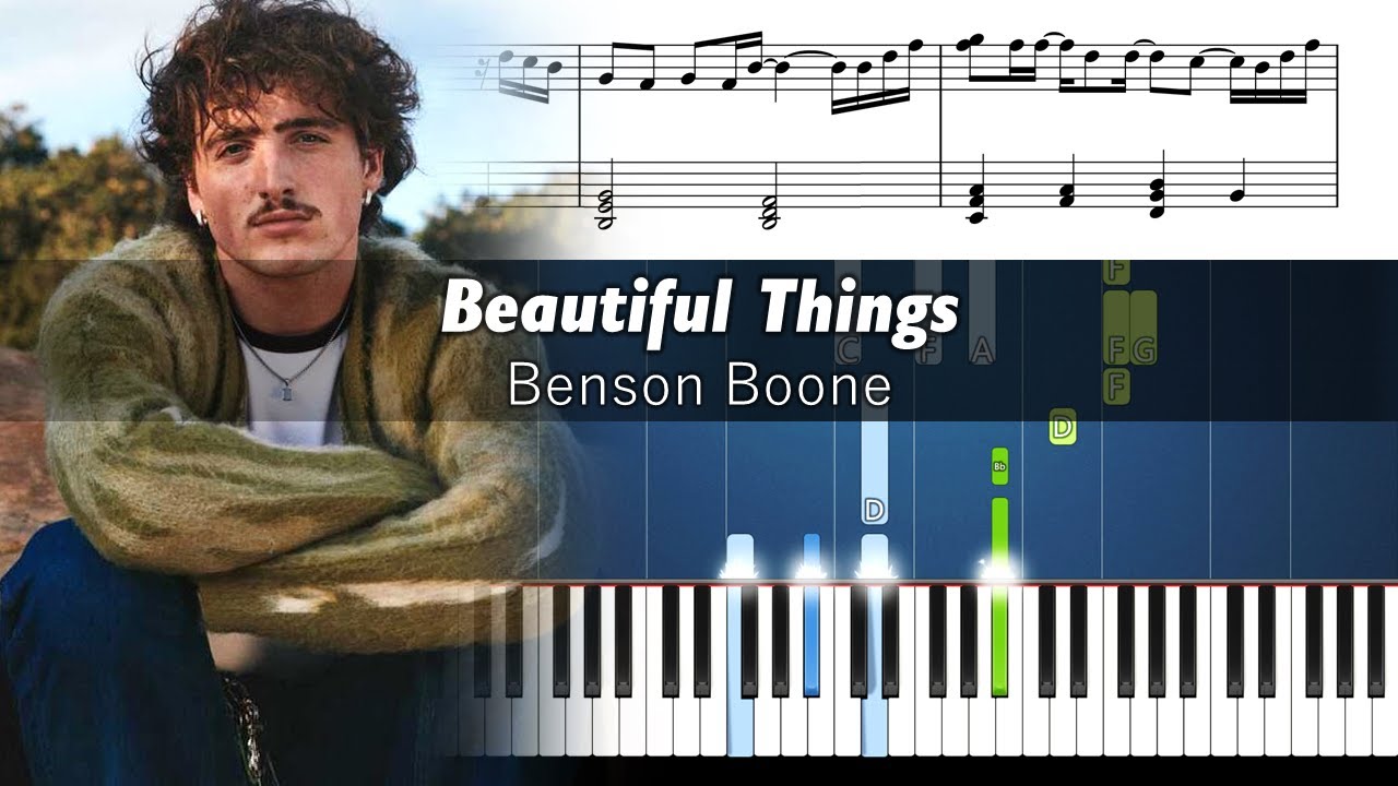 Benson Boone - Beautiful Things - Piano Instrumental Tutorial with Sheet Music