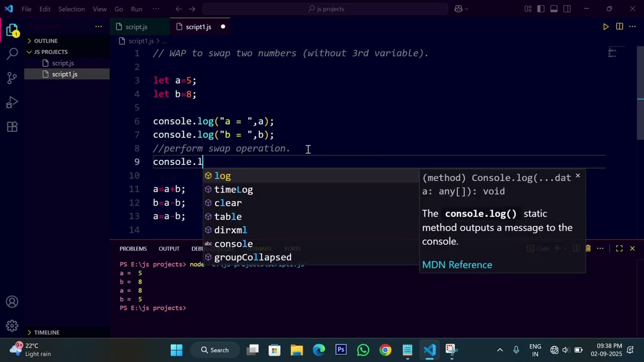 Swap Two Numbers Without Using Third Variable | JavaScript Tutorial