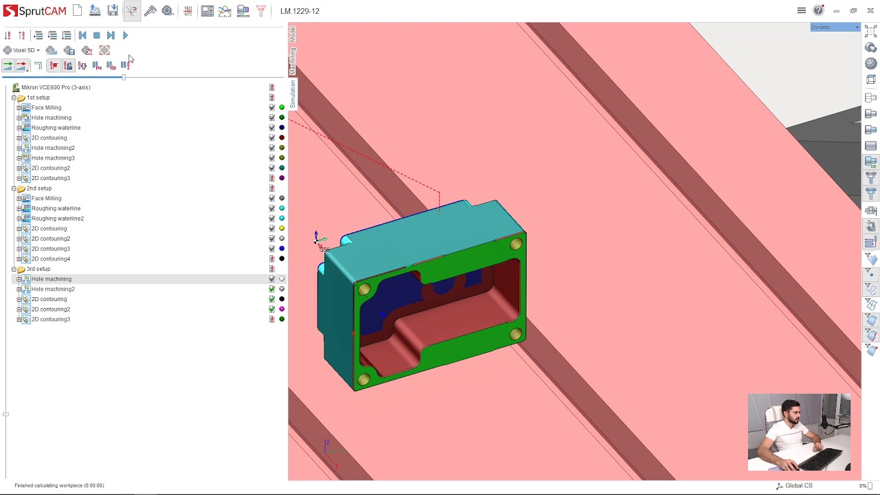 [3 axis milling tutorial SprutCAM 12] - 24 - {3rd setup} - chamfering and simulation