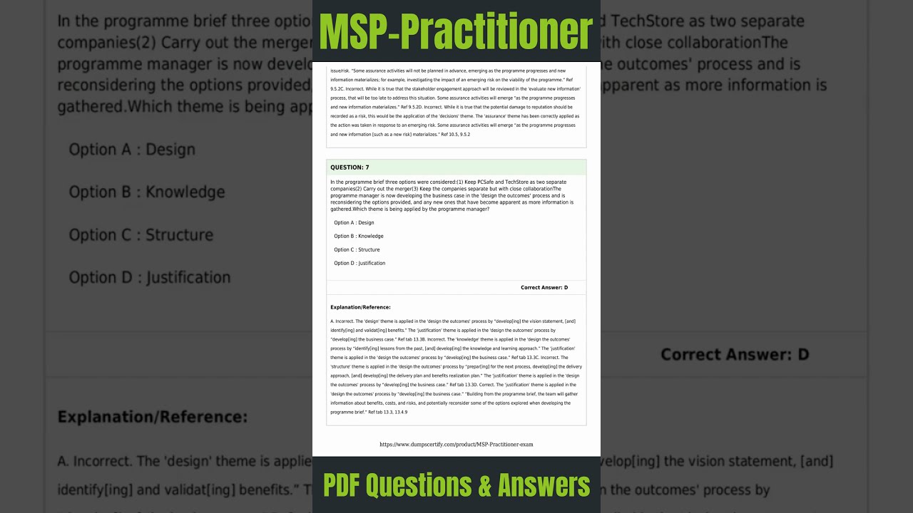 MSP Practitioner Exam (5thEdition) Practice Test | MSP-Practitioner Exam Questions