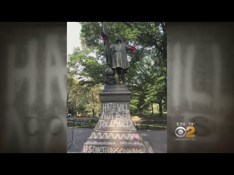 Vandals Tag Another Columbus Statue In New York City
