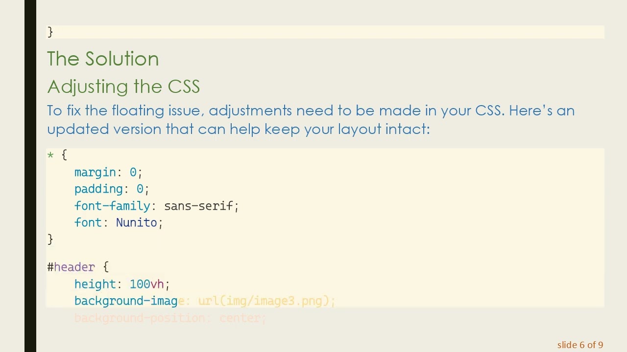 Solving the Float Issue in HTML and CSS