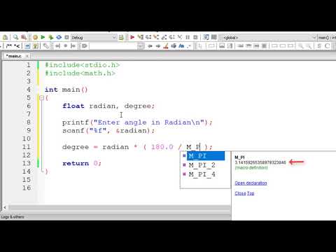 C Program To Convert Radian To Degree