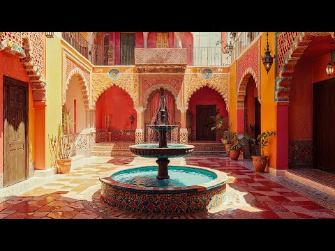 Relaxing Moroccan Riad Ambience in 4K | 2 Hours of Calming Water & Bird Sounds for Relaxation