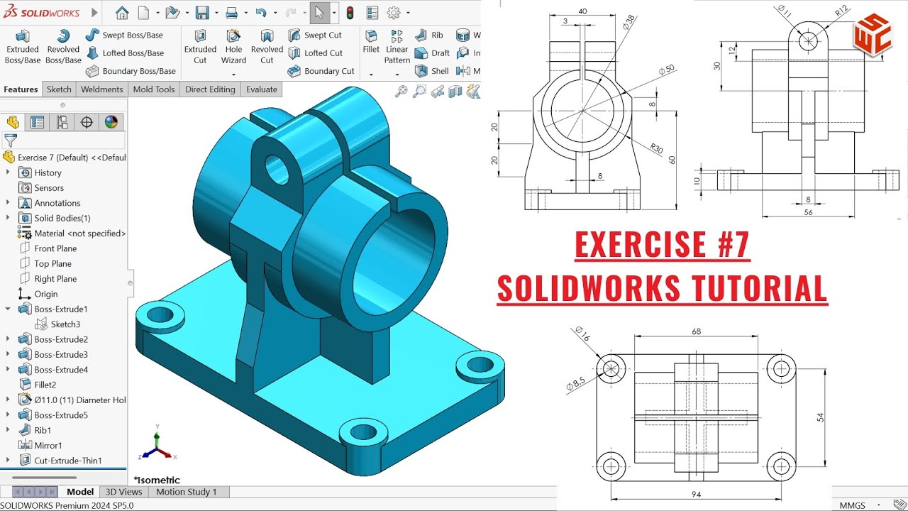 SolidWorks 3D Modeling Tutorial – Exercise #7 | Step-by-Step Guide