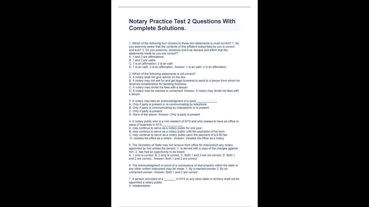 Notary Practice Test 2 Questions With Complete Solutions pdf