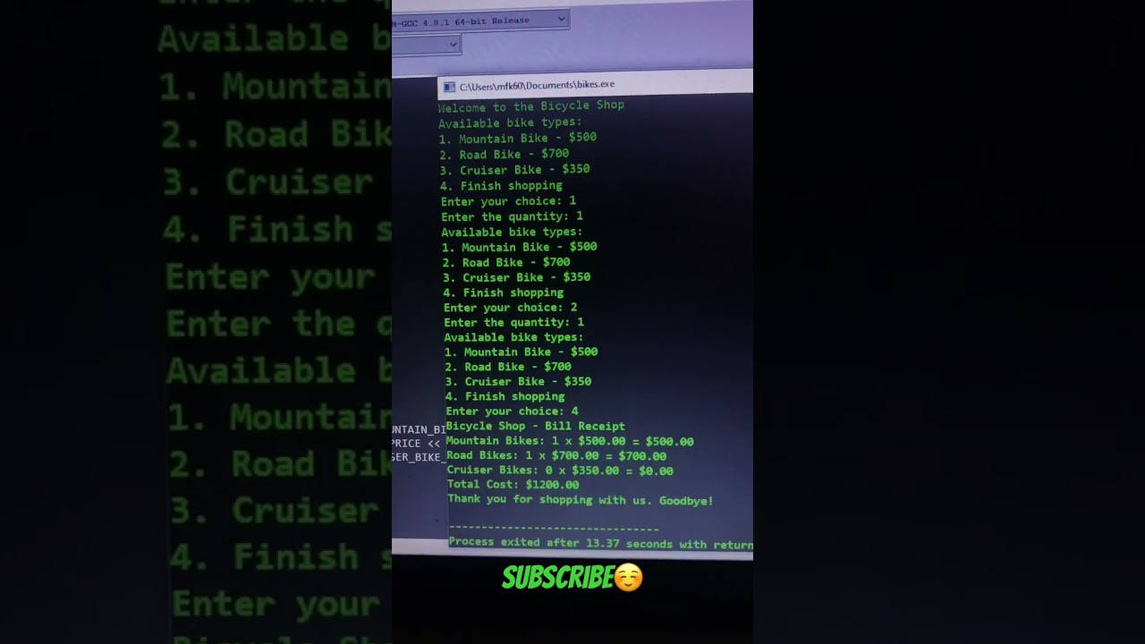 bike receipt IDE dev c++ #cppprogramming