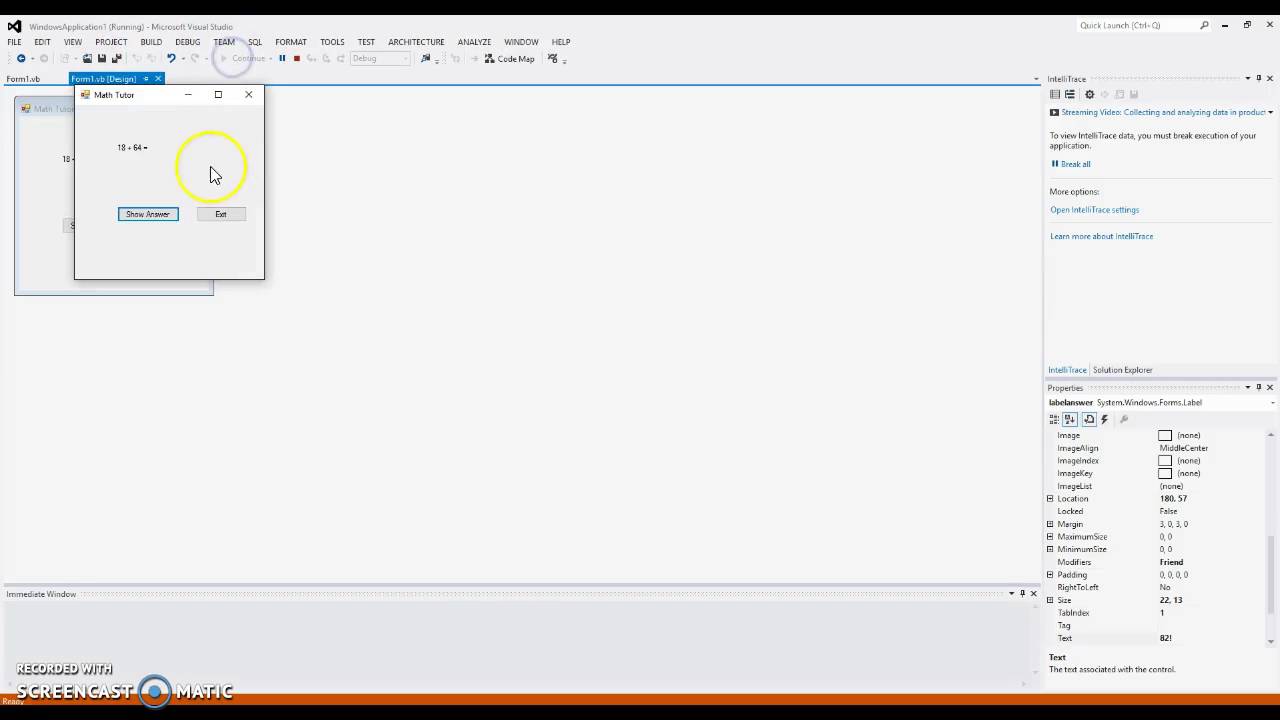 Visual Basic Math Tutor Form