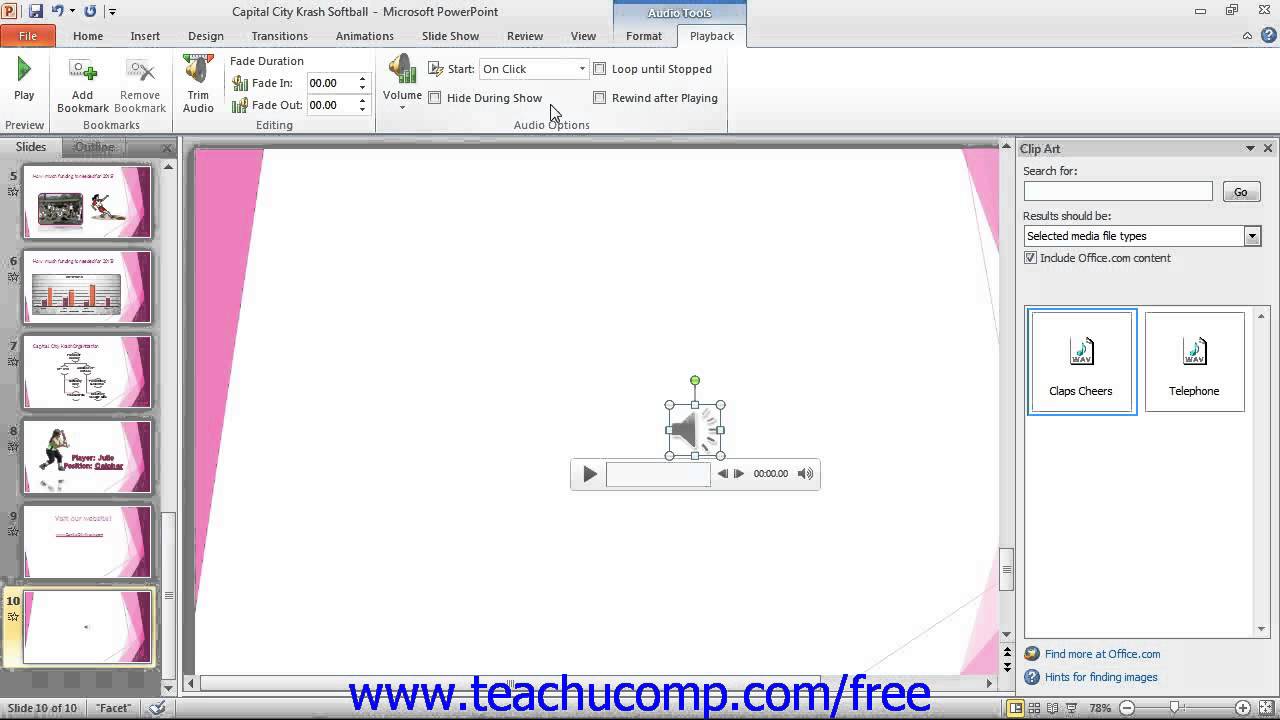 PowerPoint 2010 Tutorial Inserting Audio-2010-2007 Only Microsoft Training Lesson 12.4