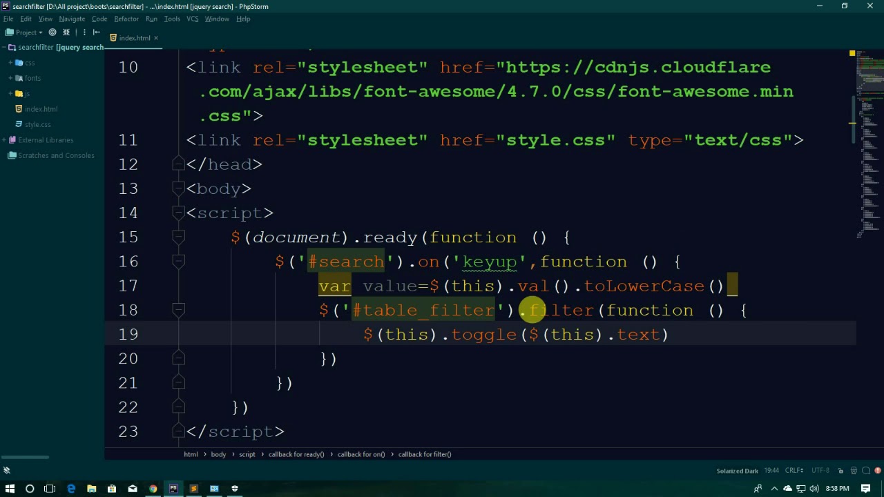 filter html table using jquery