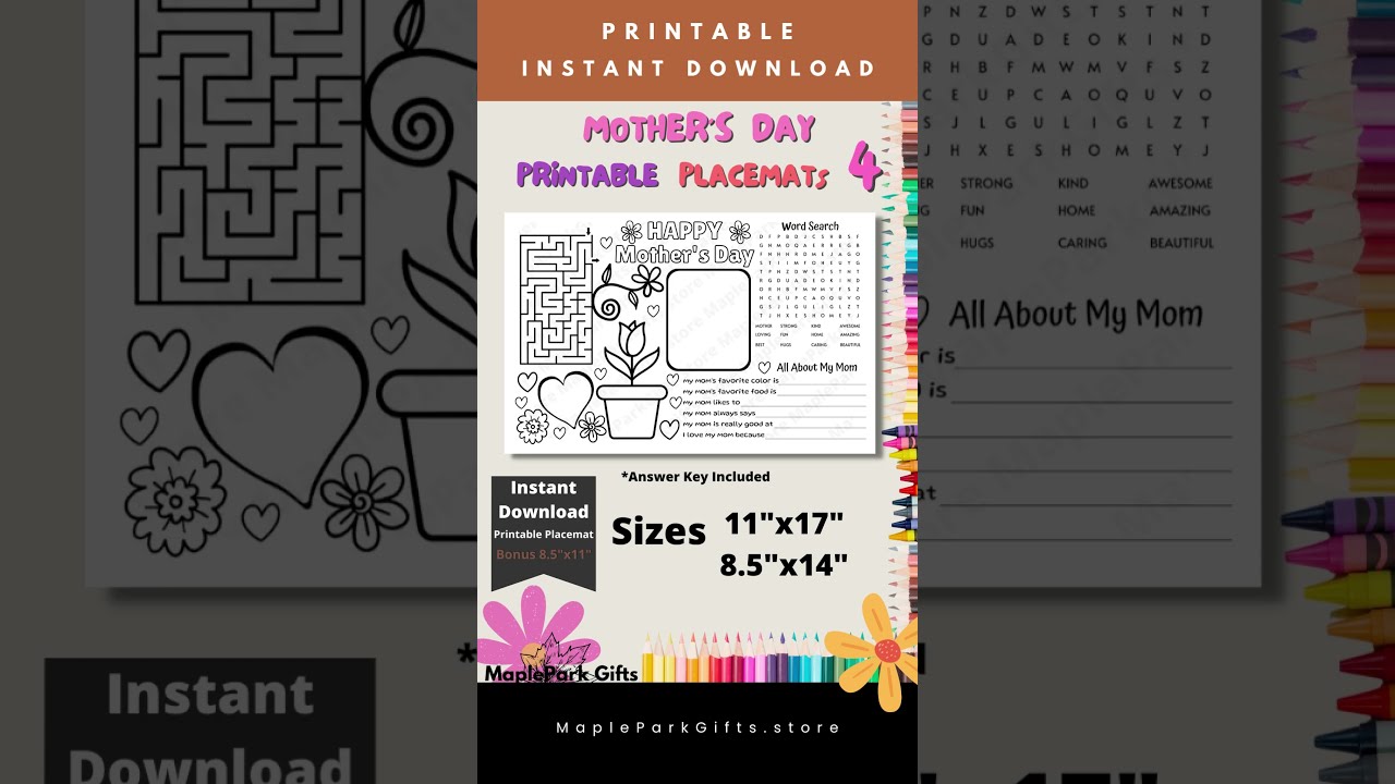 Mother's Day Printable Coloring Placemats
