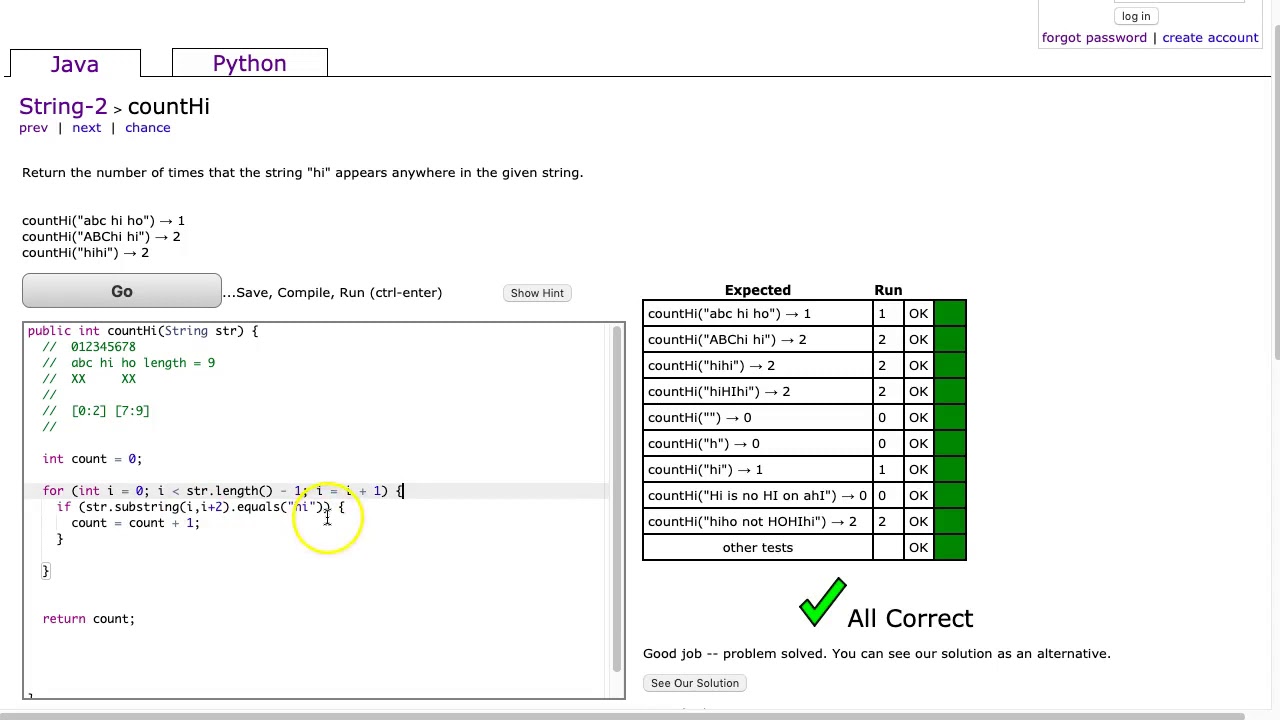 Codingbat - countHi (Java)