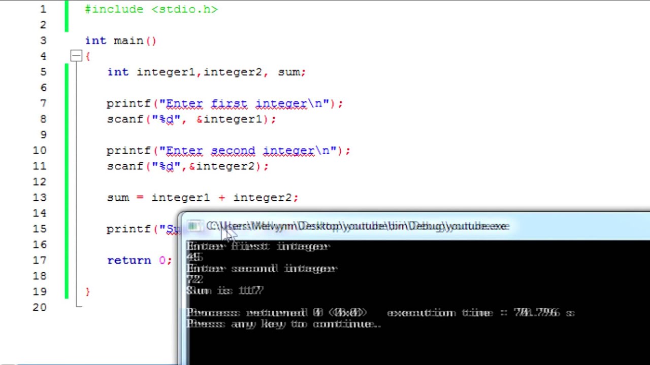 2 - C Program for adding integers / arithmetic operators in C